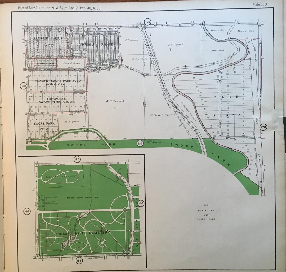 1925 KANSAS CITY MISSOURI SUNSET HILL WARD ESTATES SWOPE PARK ATLAS MAP ...