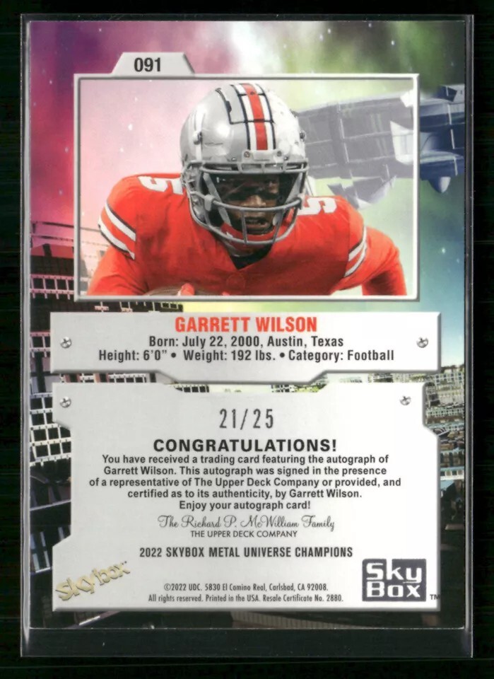 2022 Skybox Metal Universe Champions Football Garrett Watson Auto #D ...