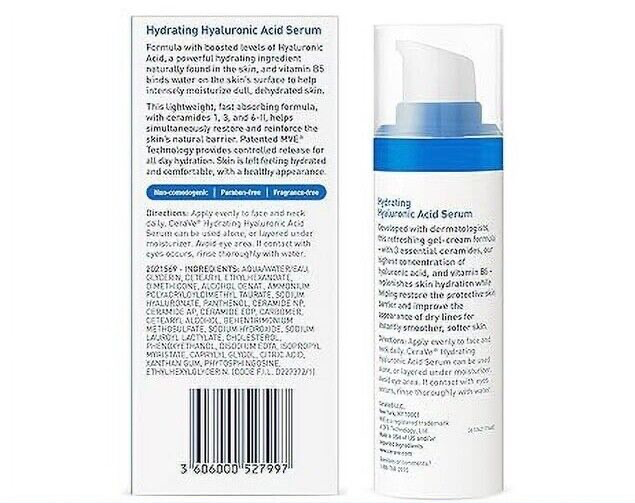 CERAVE HYDRATING HYALURONIC ACID SERUM LOCKS IN MOISTURE 1-OZ (30mL) | eBay