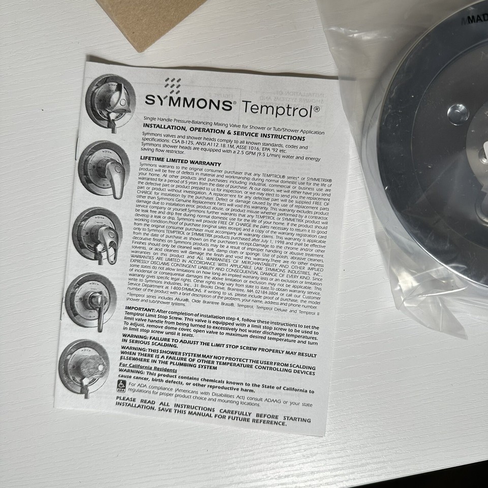 BP-46-2-MRO-TRM Symmons Temptrol II Lever Handle Tub/Shower Trim Kit ...