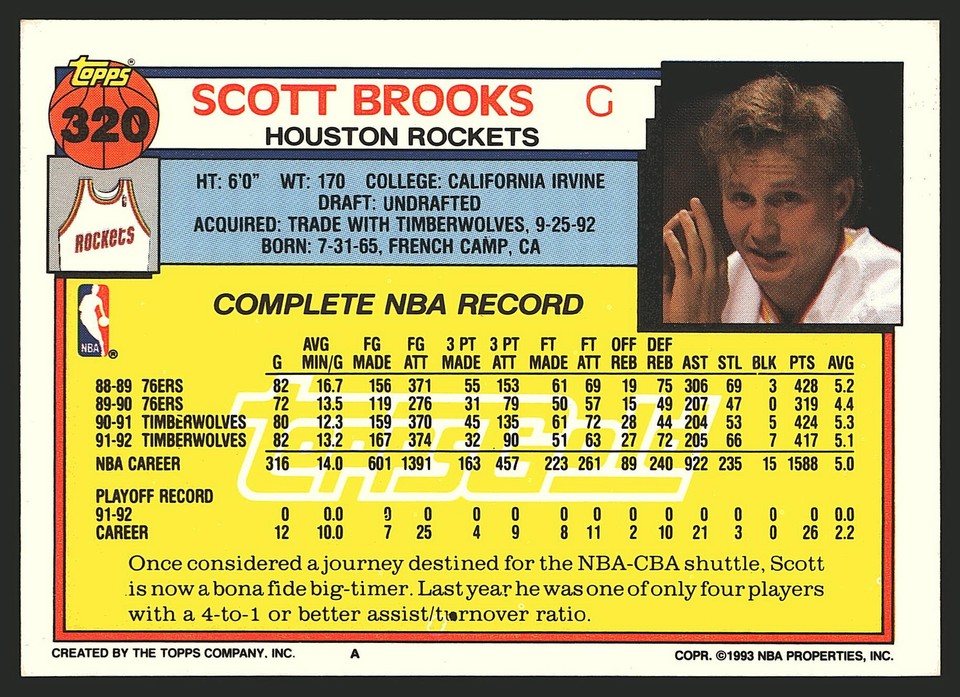 1992-93 Topps #320 Scott Brooks Gold | eBay