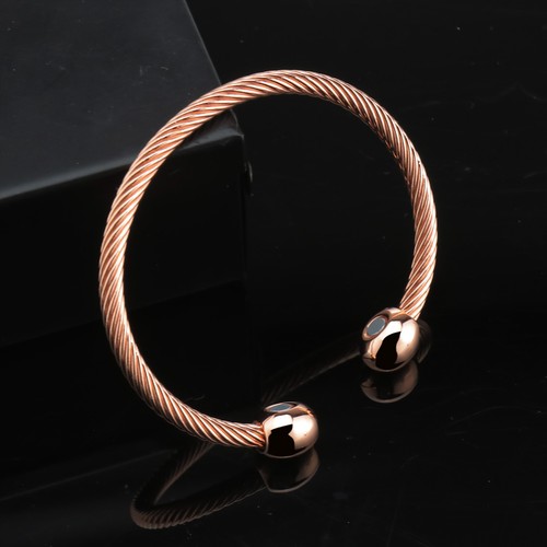 Women Pure Solid Copper Torque Magnetic Bangle Bracelet Heavy Rose Gold ...