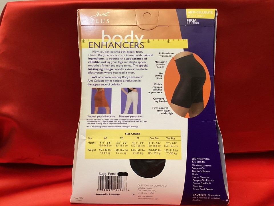 Hanes Plus, Body Enhancers Black, Size Two Plus,REDUCES CELLULITE ...