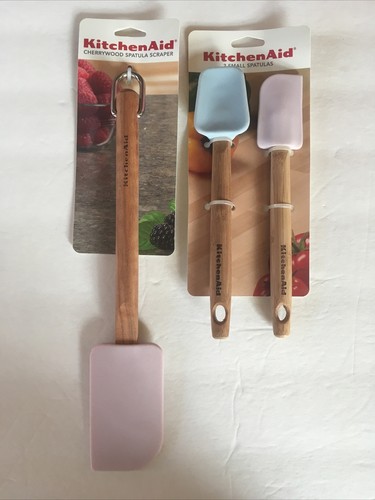 Pink KitchenAid Spatula Scraper Cherrywood And 2 Small Spatulas Set Of ...