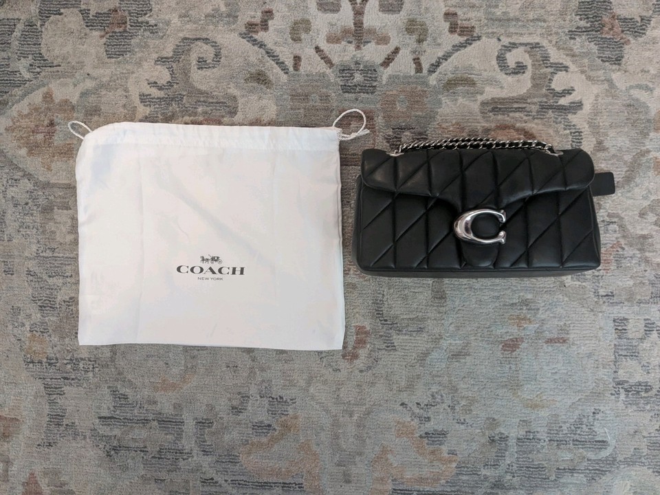 COACH Quilted Tabby 26 Bag Black Nappa Leather Silver Chain Hardware | eBay