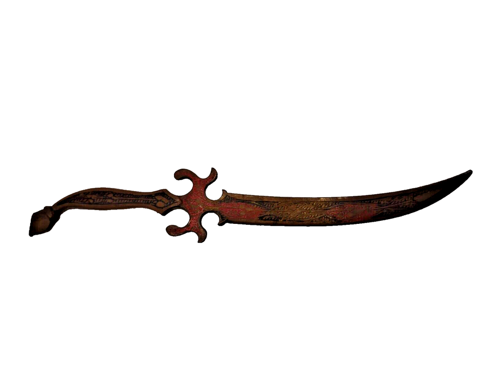 Vintage brass small flat Indian dagger with carvings | eBay