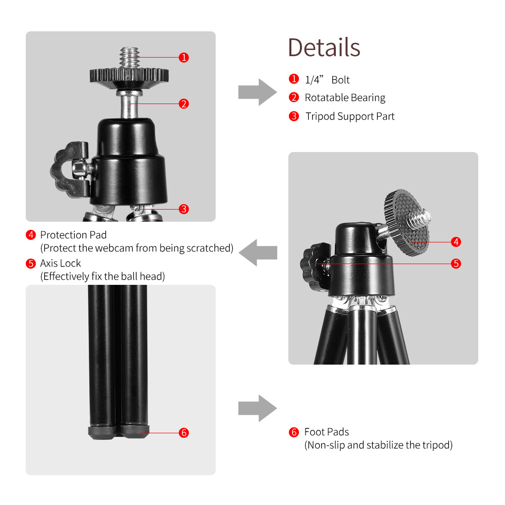 Portable Webcam Tripod Lightweight Flexible Phone Holder Table Desktop ...