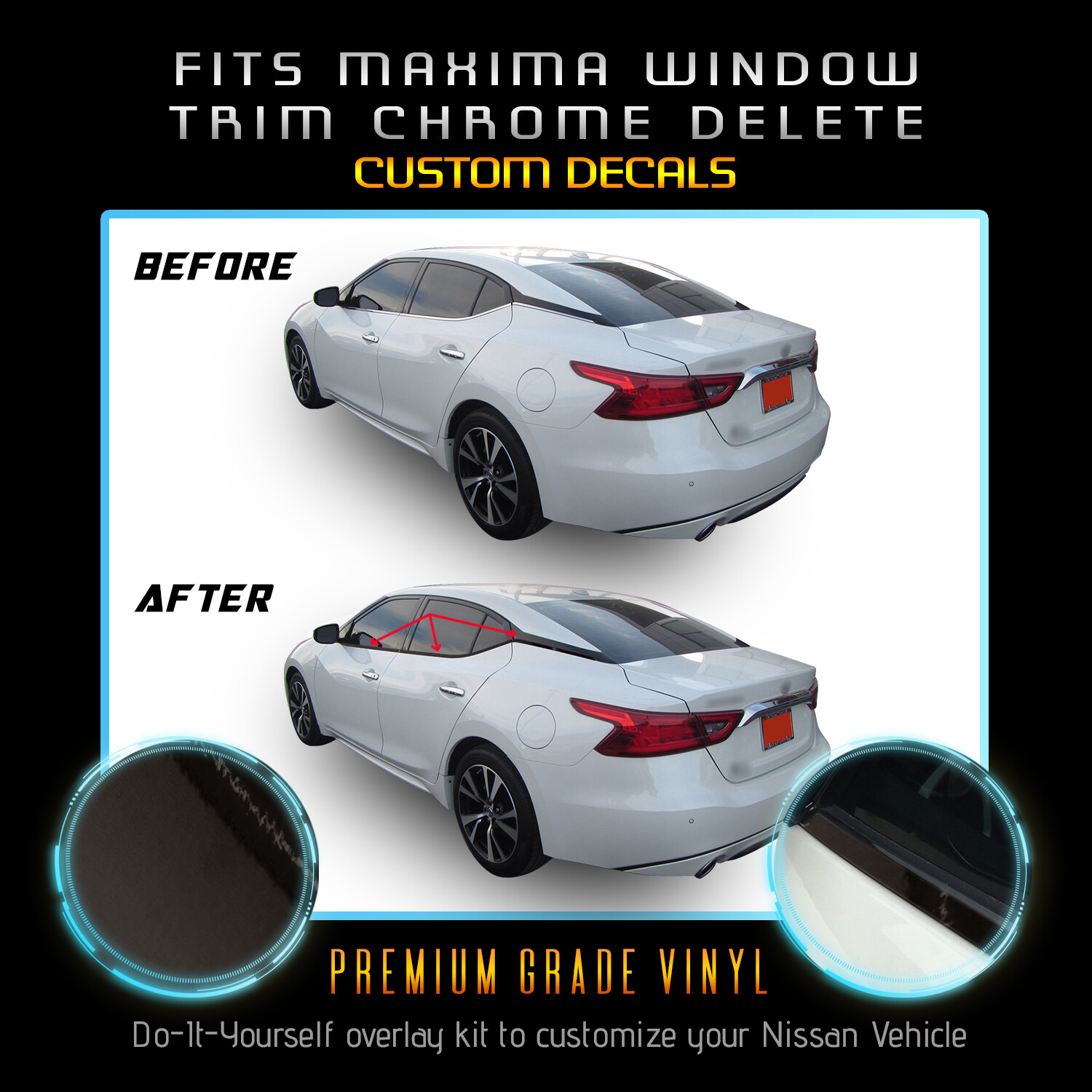 Fit 16-20 Nissan Maxima Window Trim Chrome Delete Blackout Kit - Chrome Black | eBay