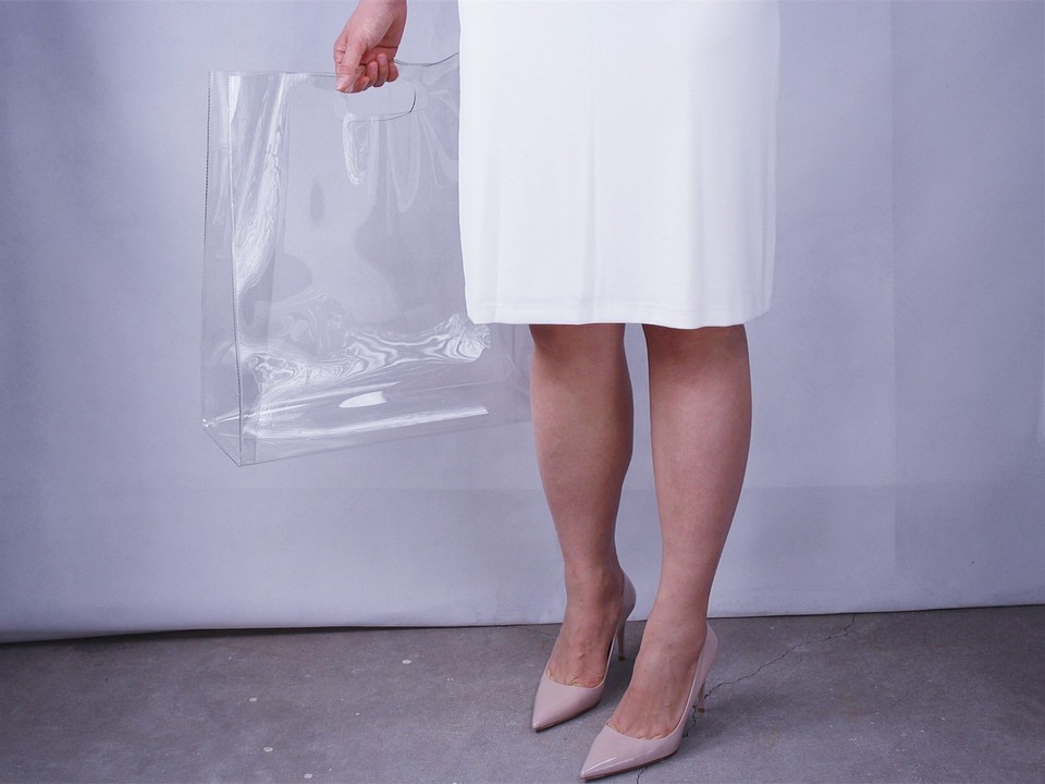 Clear Vinyl Plastic Bag Tote Shopper Handles Transparent Recycling ...