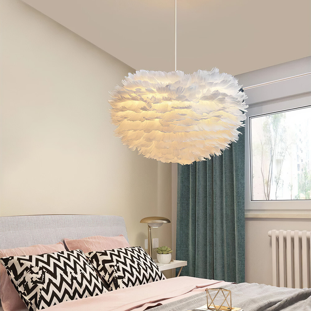 White Fluffy Feather Light/Lamp Shades for Pendant Ceiling Light ...