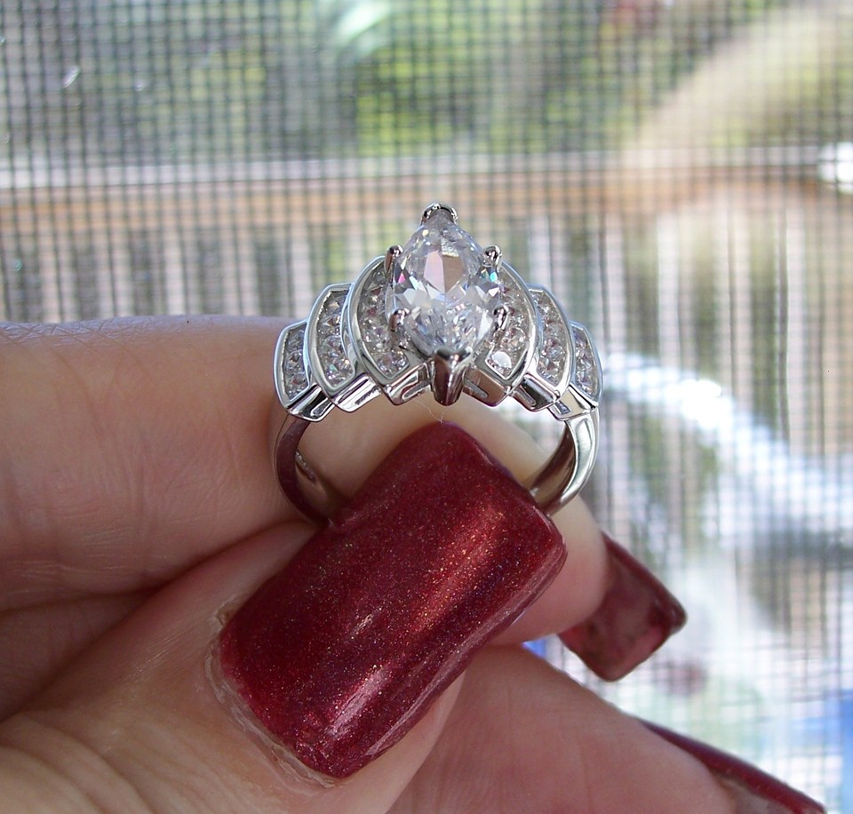 Marquise Cut Stair Step Ring Cubic Zirconia 925 Sterling Silver Women's ...
