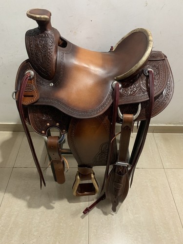 Western Brown Oil Treated Leather Leather Hand Carved Roper Wade Saddle ...