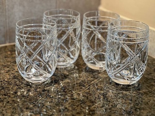 set of 4 *RALPH LAUREN GLASSES "BROGAN" *SIGNED *CRYSTAL *EXCELLENT PRE ...