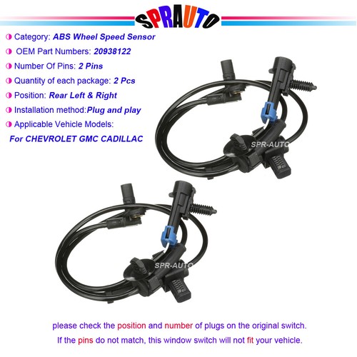 2ABS Wheel Speed Sensor Rear Left & Right For Cadillac Escalade ESV EXT ...