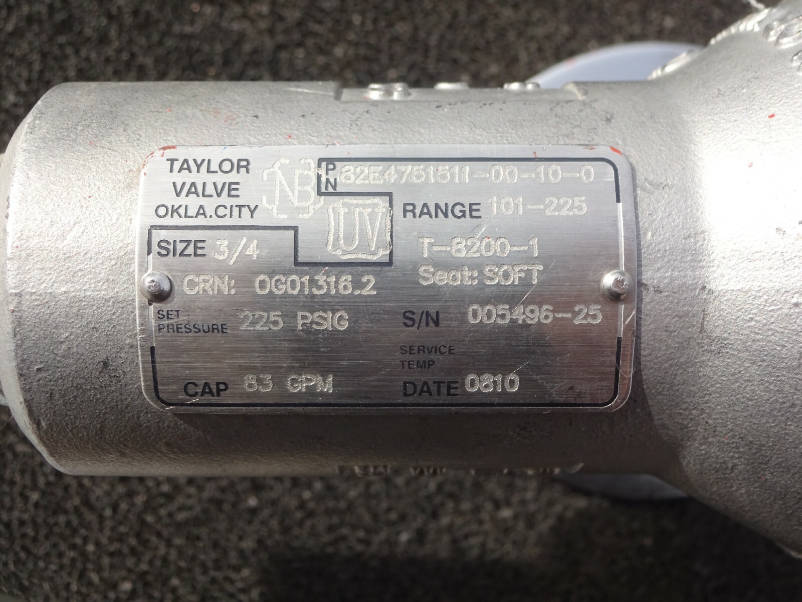 Taylor Valve T-8200-1 3/4 Relief Valve 225 PSIG P/N 82E4751511 | eBay