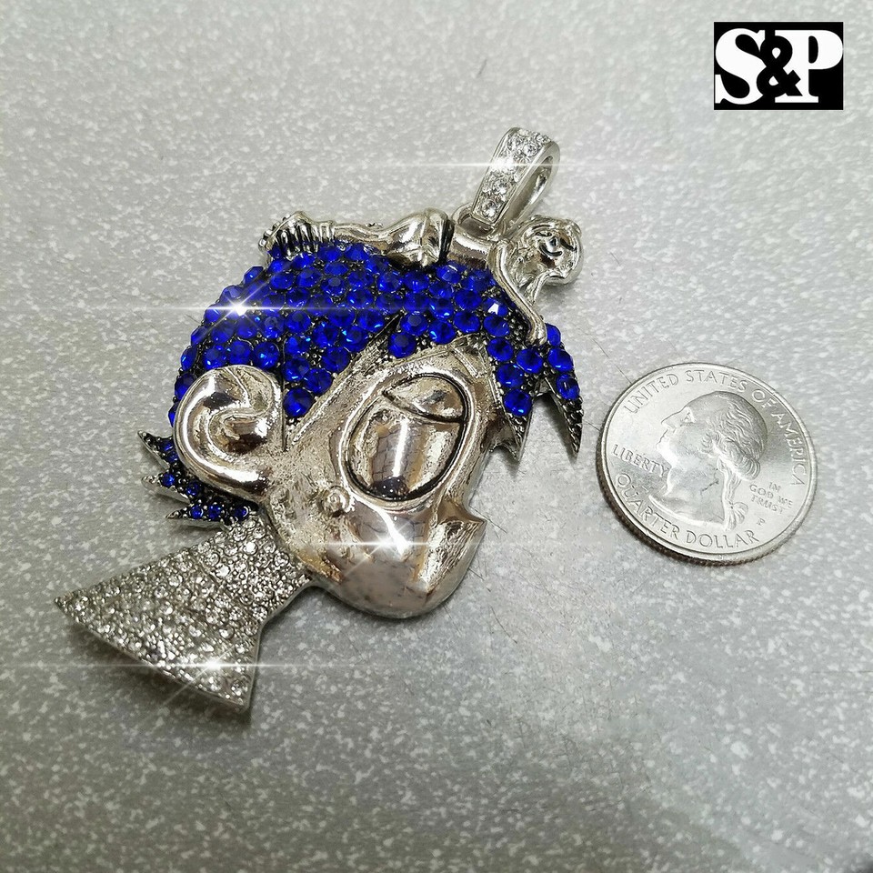 Silver PT LIL UZI VERT Cartoon Pendant & 16" 18" 20" Iced Cuban Chain ...