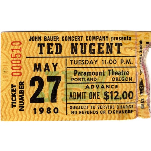 TED NUGENT & SCORPIONS Concert Ticket Stub PORTLAND OR 5/27/80 ...
