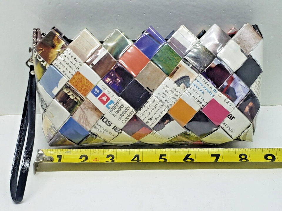 Recycled Hand-Woven Chunky Newspaper Wristlet Purse Wallet | eBay