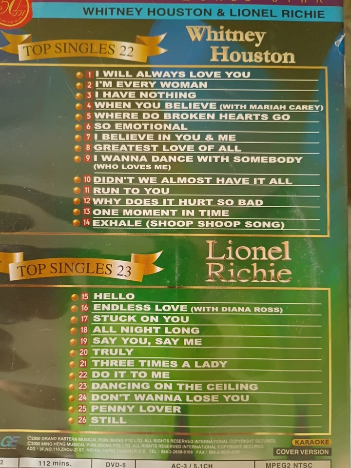 Worldstar 12, Whitney Houston / Lionel Richie Top Singles DVD | eBay