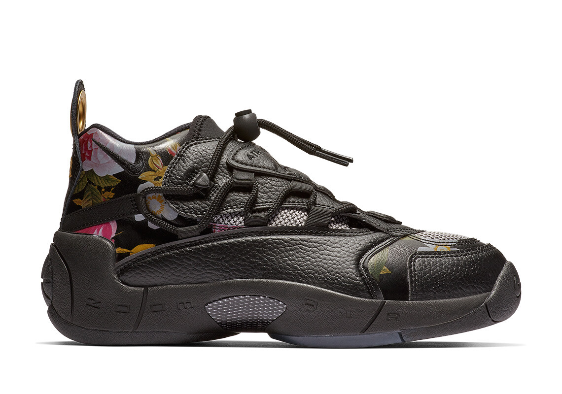 NIKE WOMEN AIR SWOOPES II SIZE 6.5 TO 11.0 "FLORAL" NEW BLACK METALLIC ...