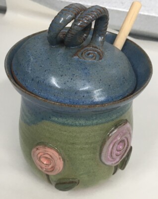Mud works Honey Pot & Lid Wooden Dipper Ceramic Handmade Signed by USA ...
