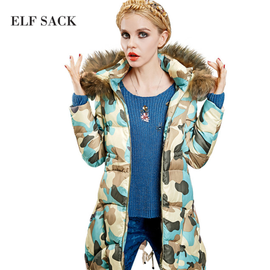Elf Sack Winter Warm Outwear Camouflage Hooded Fur Parka Coat, size M ...