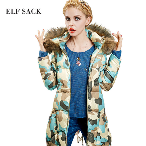 Elf Sack Winter Warm Outwear Camouflage Hooded Fur Parka Coat, size M ...