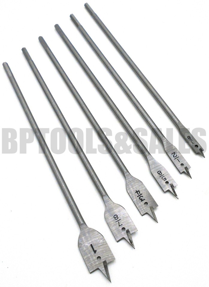 6pc 12" Spade Drill Bit Set Paddle Wood Boring Flat Woodworking 3/8" to ...