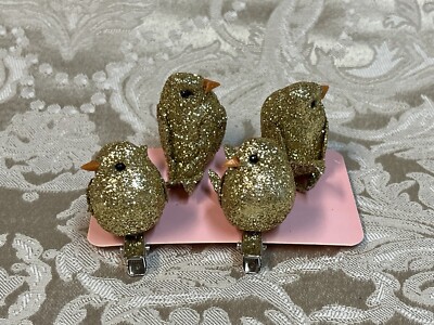 GOLD GLITTER BIRDS CLIP CHRISTMAS CRAFT WEDDING DECOR SET OF 4 | eBay