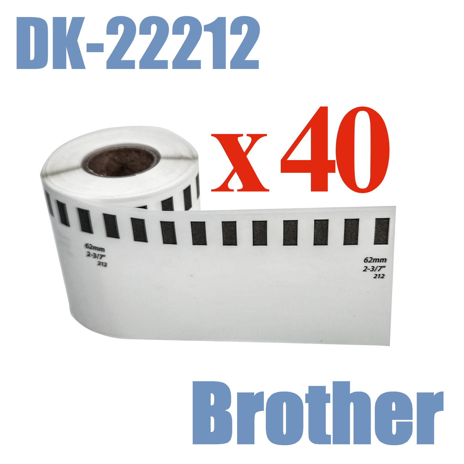 40 Rolls Compatible Brother DK-22212 Continuous Label 62mm x 15.2m ...