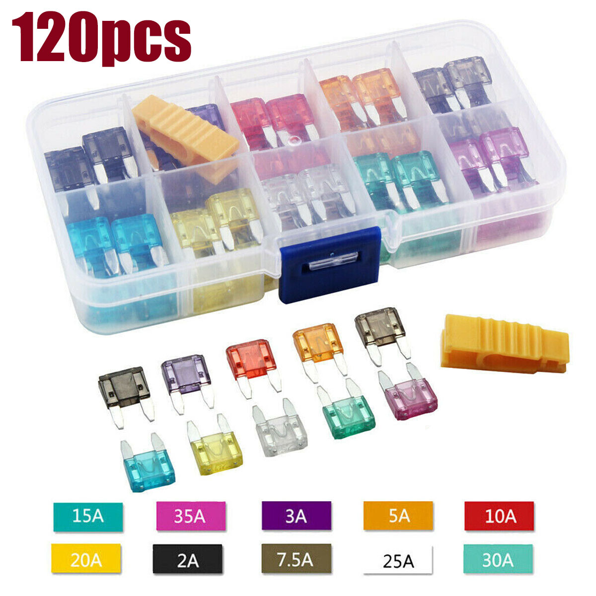 120PCS/Set Mini Car Fuses 2A-35A Micro Bike Van Auto Fuse Mini Blade ...