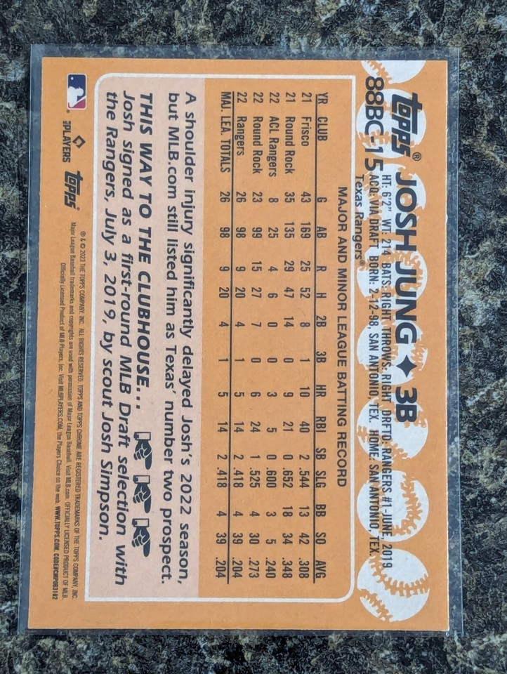 2023 Topps Chrome 1988 #88BC-15 - Josh Jung - Texas Rangers Rookie Card ...