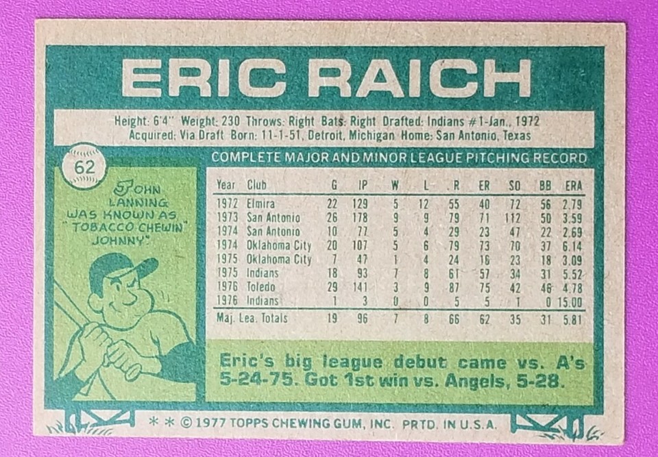 1977 Topps Baseball #62 Eric Raich | eBay