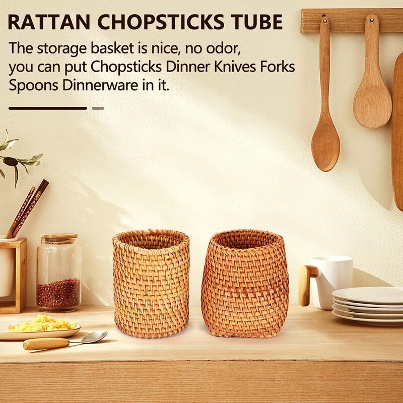 Rattan Chopsticks Tube Shovel Spoons Bucket Dinner Forks Tableware ...