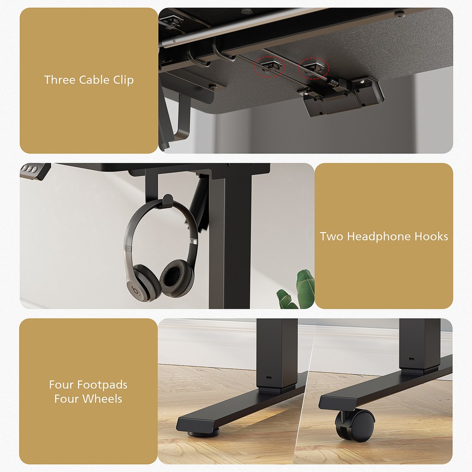 48/55/63" Brown Height Adjustable Electric Standing Desk Home Office ...