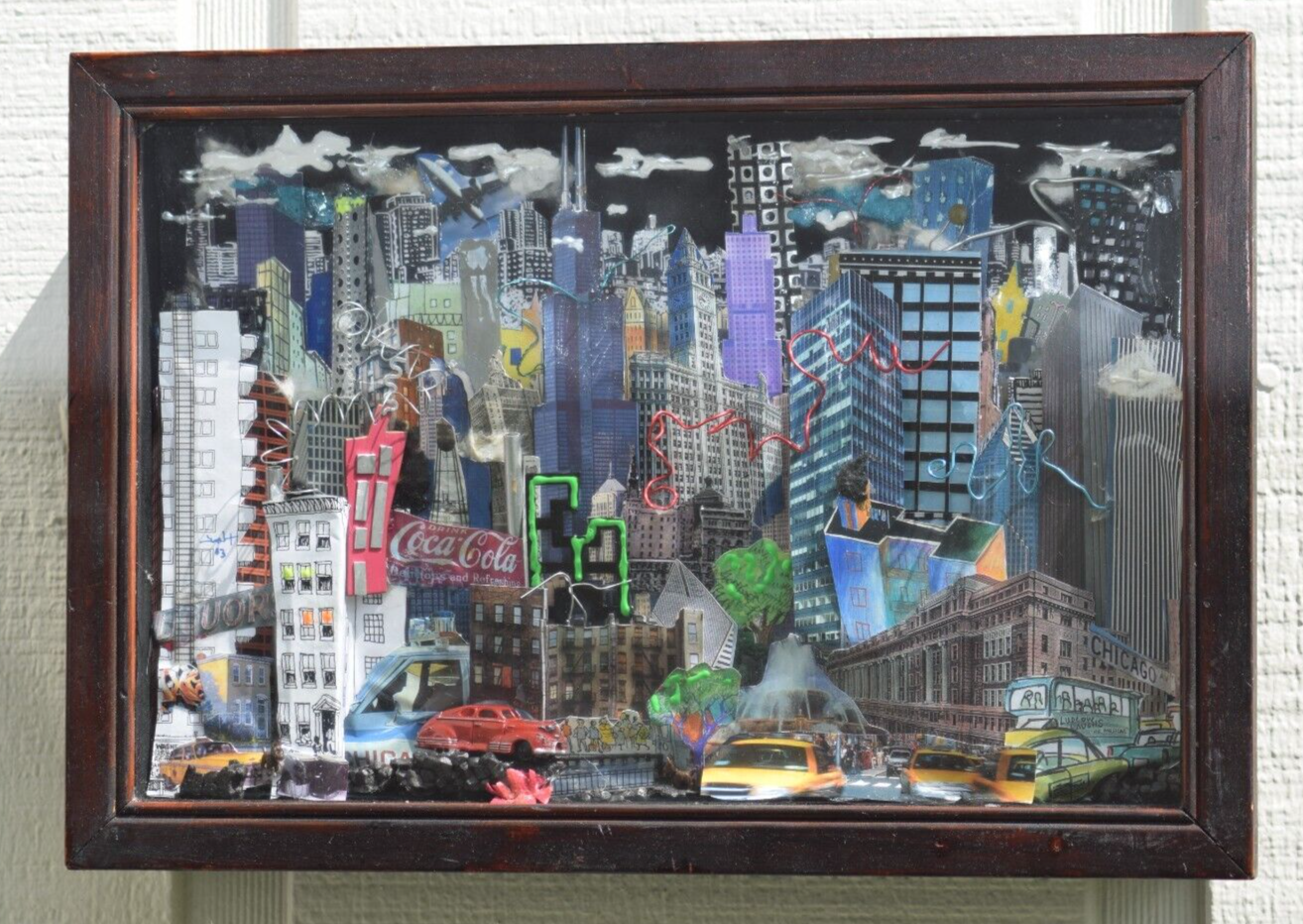 VINTAGE 90's SHADOWBOX WALL HANGING COLLAGE CHICAGO 3D STREETSCAPE ...