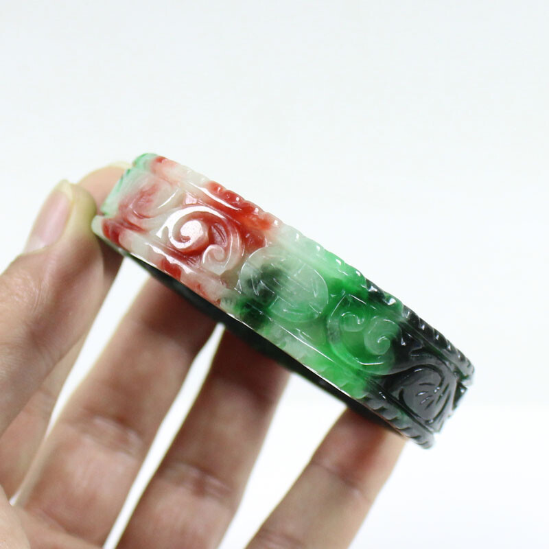 63mm Chinese Hand-carved Multi-Color Jadeite Jade Gems Bangle Bracelet ...