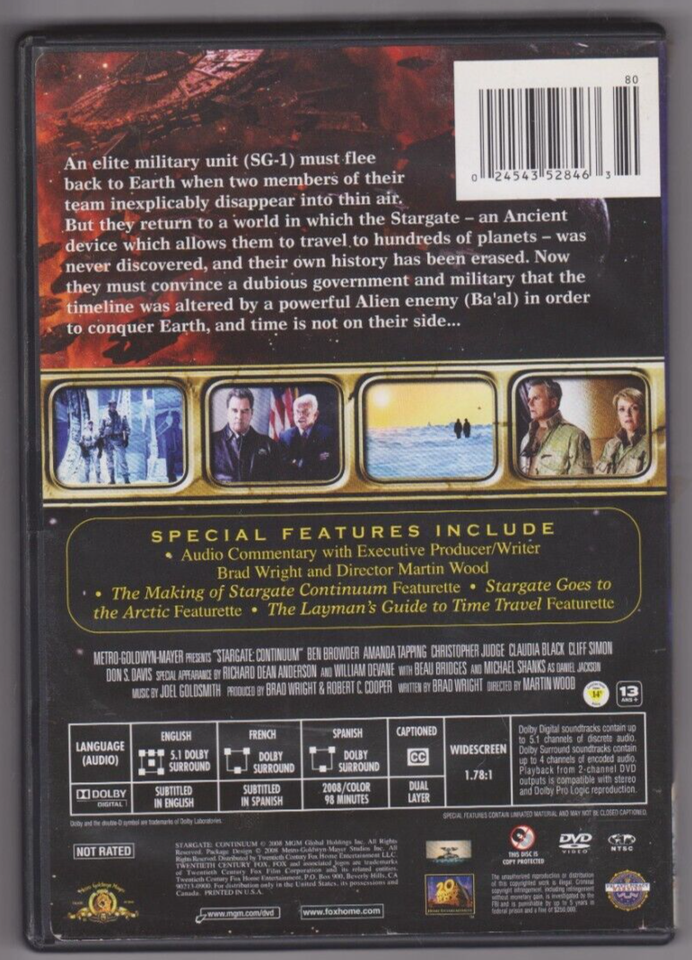 Stargate: Continuum (DVD, 2008) Richard Dean Anderson. SciFi. Action ...
