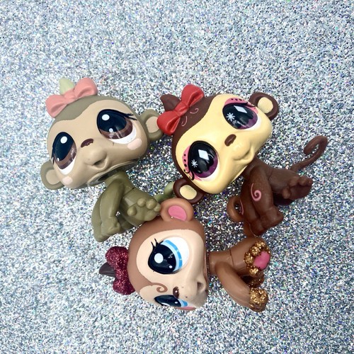Hasbro LPS Littlest Pet Shop Lot 3 Baby MOnkeys w/Bows Glitter #714 ...