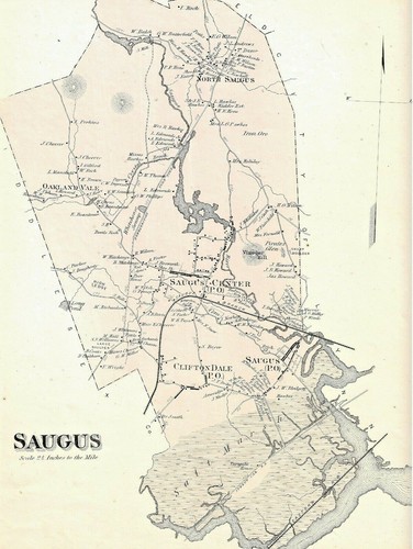 Vintage 1872 Map of Saugus, MA., Removed from the Beers Atlas of Essex ...