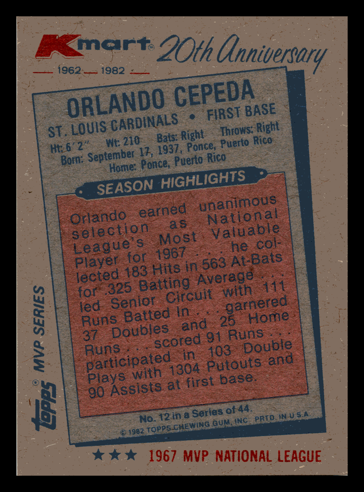 1982 Topps Kmart 20th Anniversary Orlando Cepeda #12 NM-MINT | eBay
