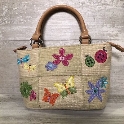 Adorable Girls Woven Straw Look Summer Spring Purse Handbag Butterflies ...