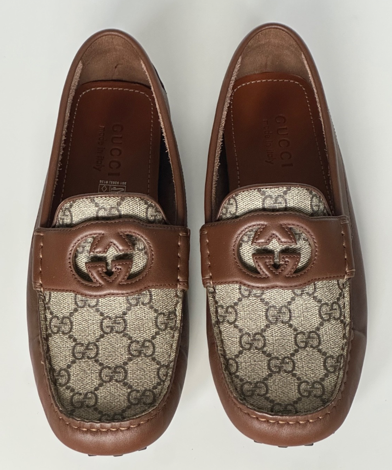Gucci Men’s Leather GG Driver Loafers Shoes Brown 9 US (8.5 Gucci ...
