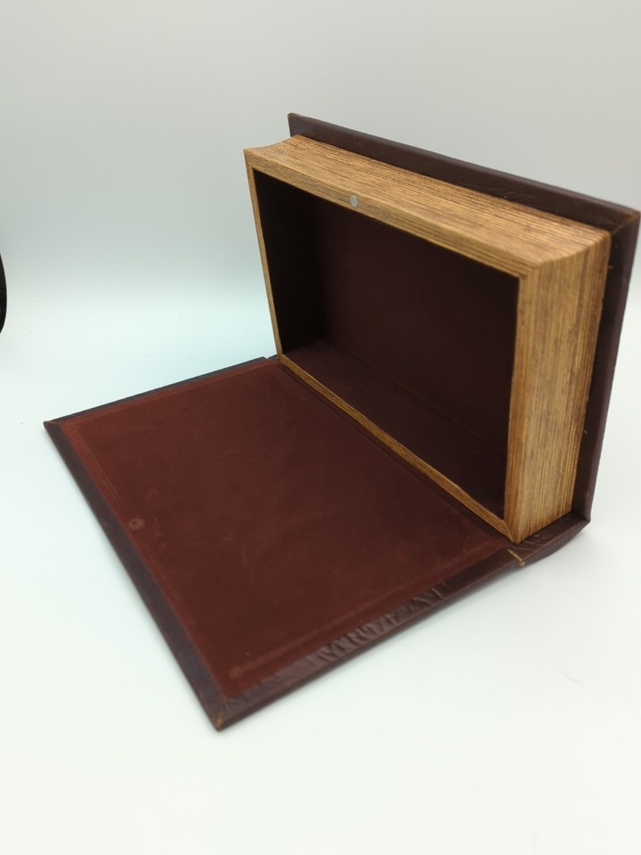 Book Fake Stash Box Faux Leather Velvet Lined | eBay