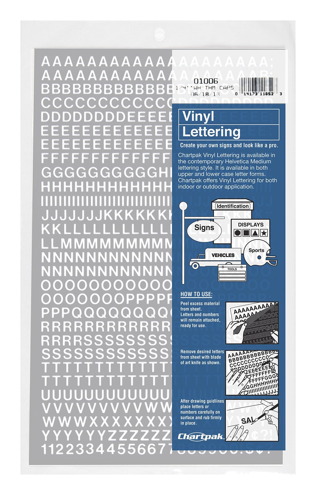 Chartpak Self-Adhesive Vinyl Capital Letters and Numbers, 1/4 Inches ...