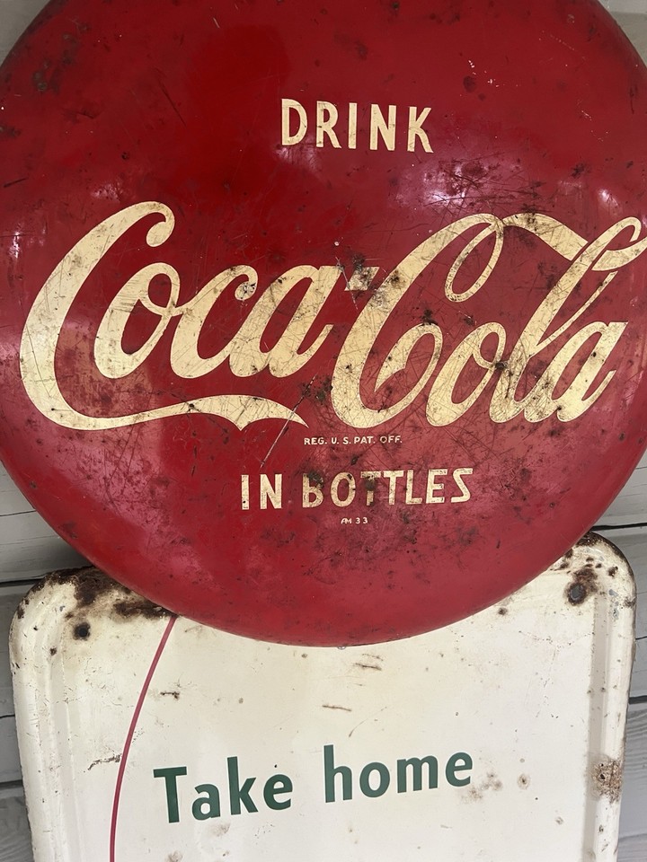 Old Coca Cola Advertising Sign Pilaster W/Button Vintage Signs Patina ...