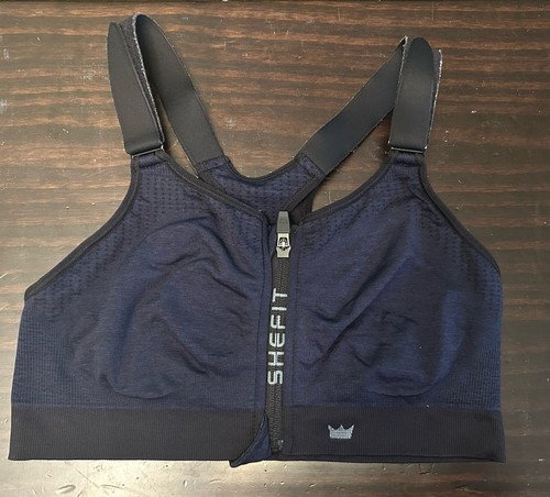 SHEFIT Sz Med Luxe High Impact Hook Zip Front Sports Bra 110005 Navy Blue Black | eBay
