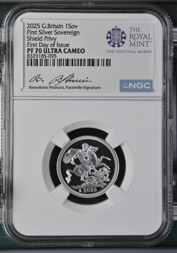 7.98g Silver Coin 2025 UK First Silver Sovereign Shield Privy NGC PF 70 ...
