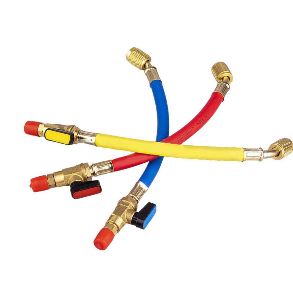 3PCS 22cm HVAC 1/4"SAE 4000PSI Shut Off Ball Valve A/C Charging Hose ...