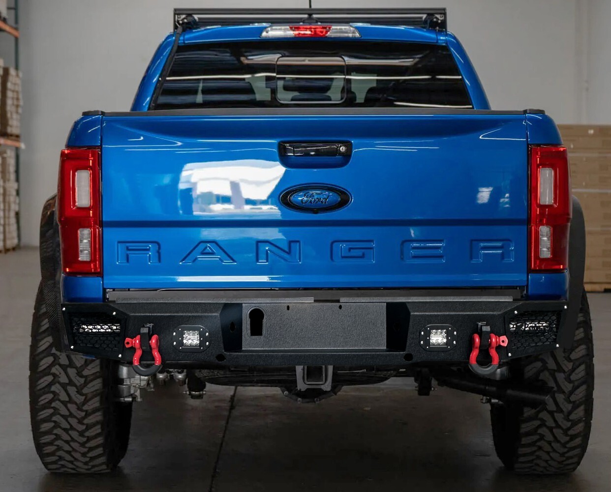 New Texture Black Steel Rear Bumper W/LED Light&D-Ring For 2019-2023 ...